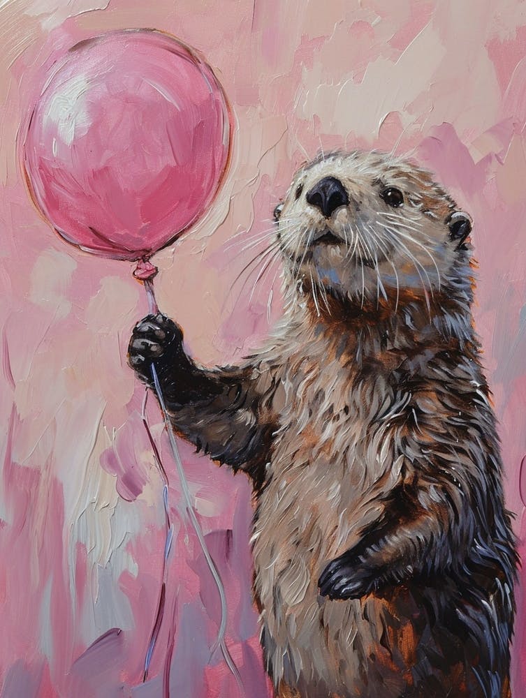 Cute Sea Otter 4 With Balloon Art Print by Scribble Studio – Fy!