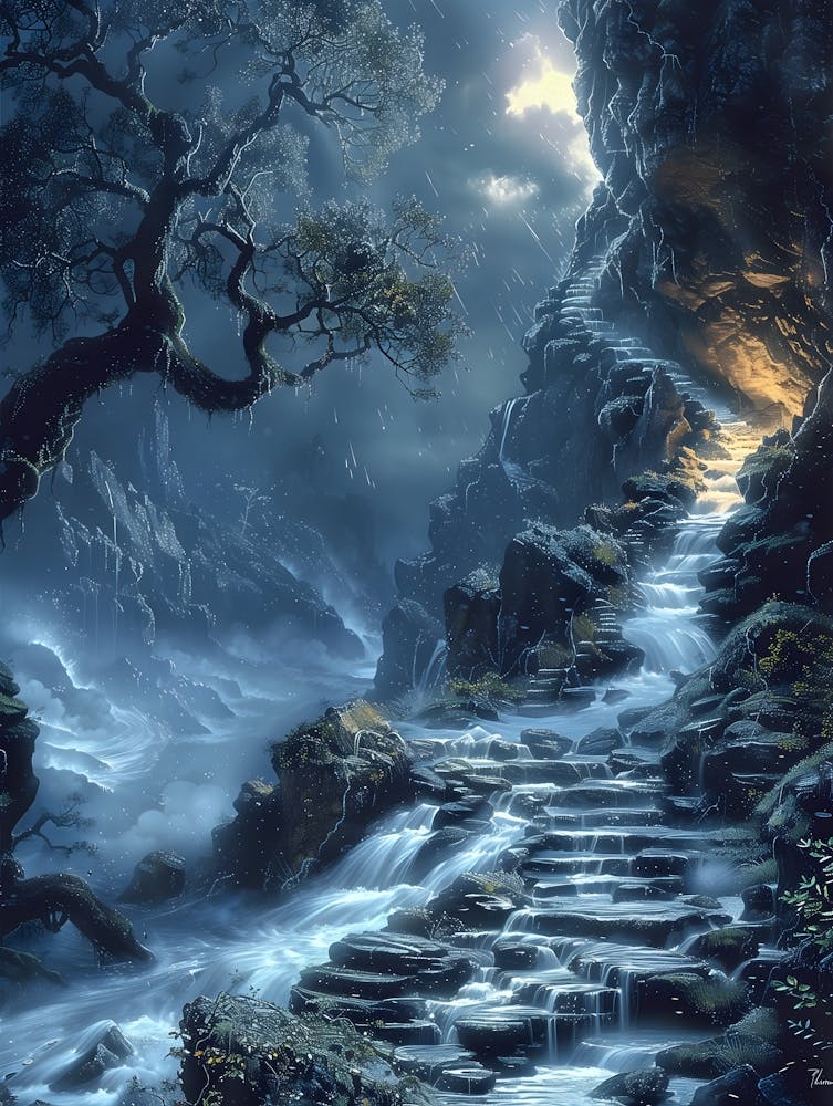 Stairway To Heaven Bichromatic, Surrealism, Impressionism Art Print by ...