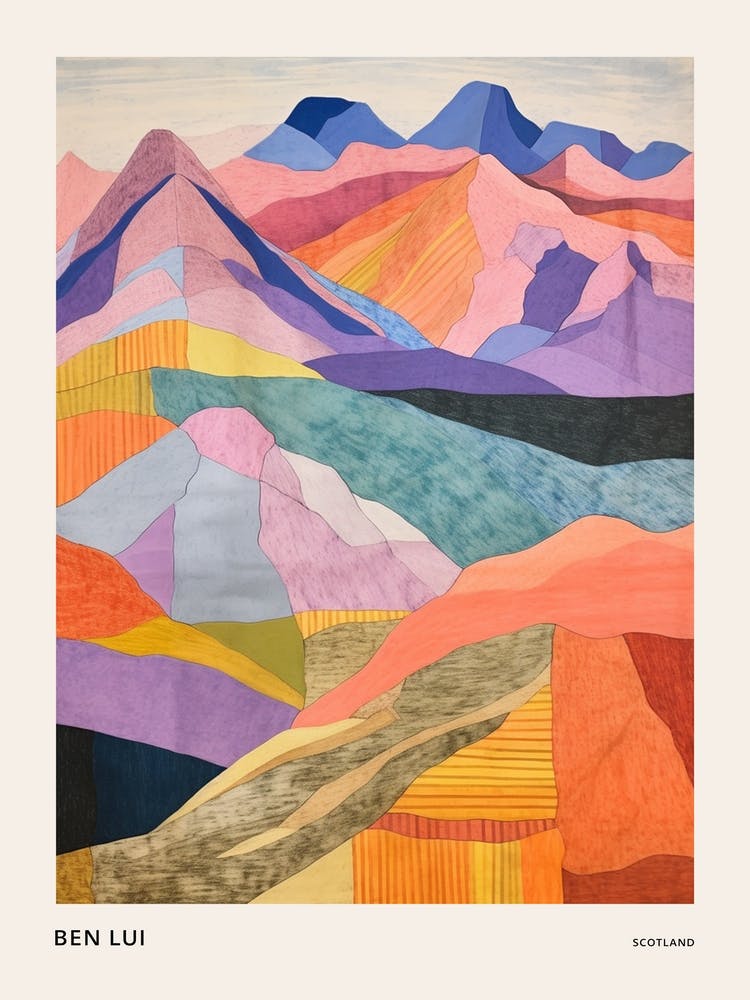 Ben Lui Scotland Colourful Mountain Illustration Poster Art Print by ...