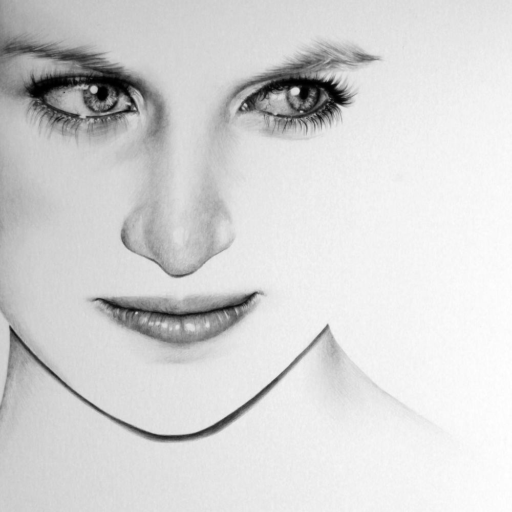 Princess Diana Minimal Portrait Black and White Drawing Art Print by ...