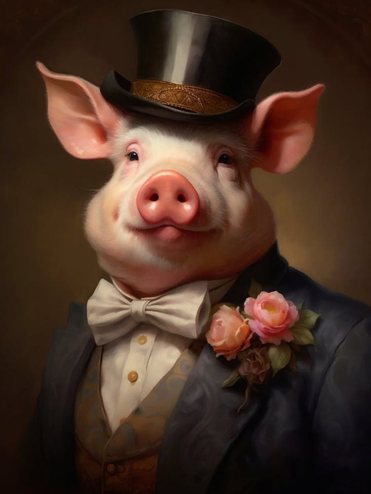 Pig Vintage Portrait, Victorian Animal Portrait, Dressed Animal Prints ...