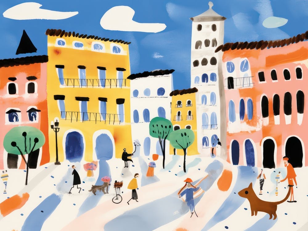 Milan Italy Cute Watercolour Illustration 4 Art Print by MedArt – Fy!