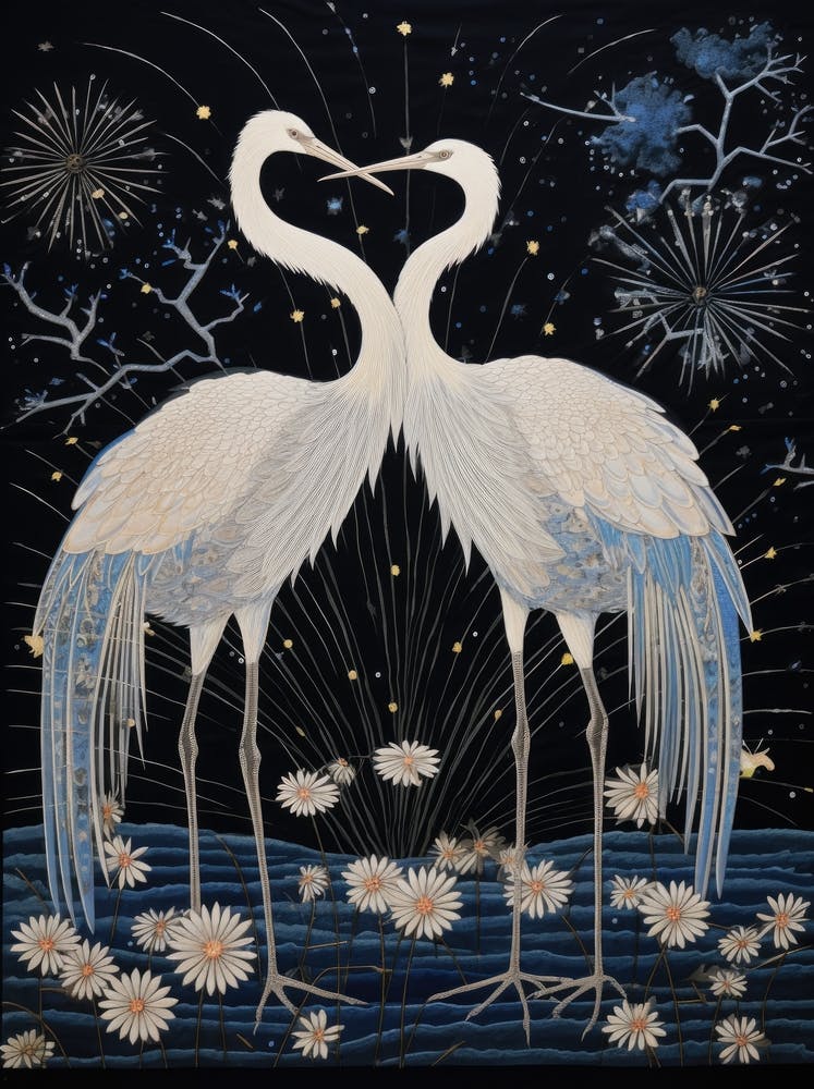 Two Cranes In Love 1 Art Print by Moving Clouds Art – Fy!