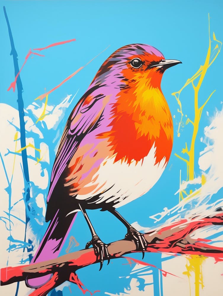 Andy Warhol Style Bird European Robin 2 Art Print by Feathered Muse – Fy!