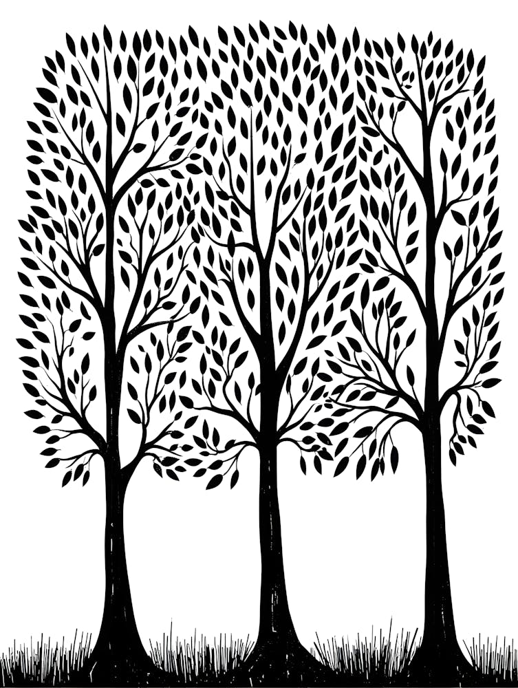 Black and White Tree Line Print - Modern Nature Art Print by Fy!