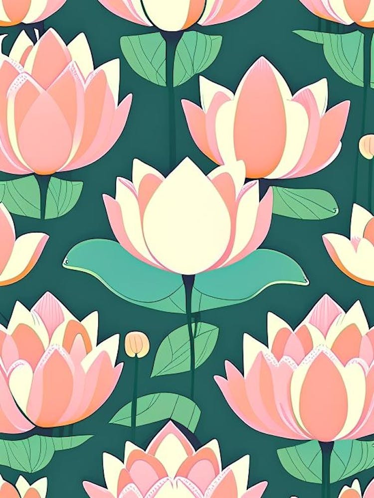 Lotus Flower Repeat Pattern Scandi Cartoon 3 Art Print by The Artsy ...