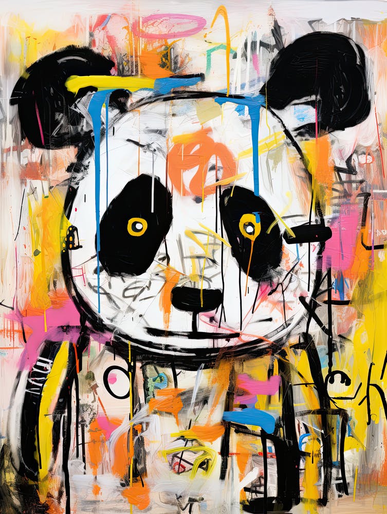 Neo-Expressionist Bamboo: Pandas with Basquiat style Art Print by Art ...
