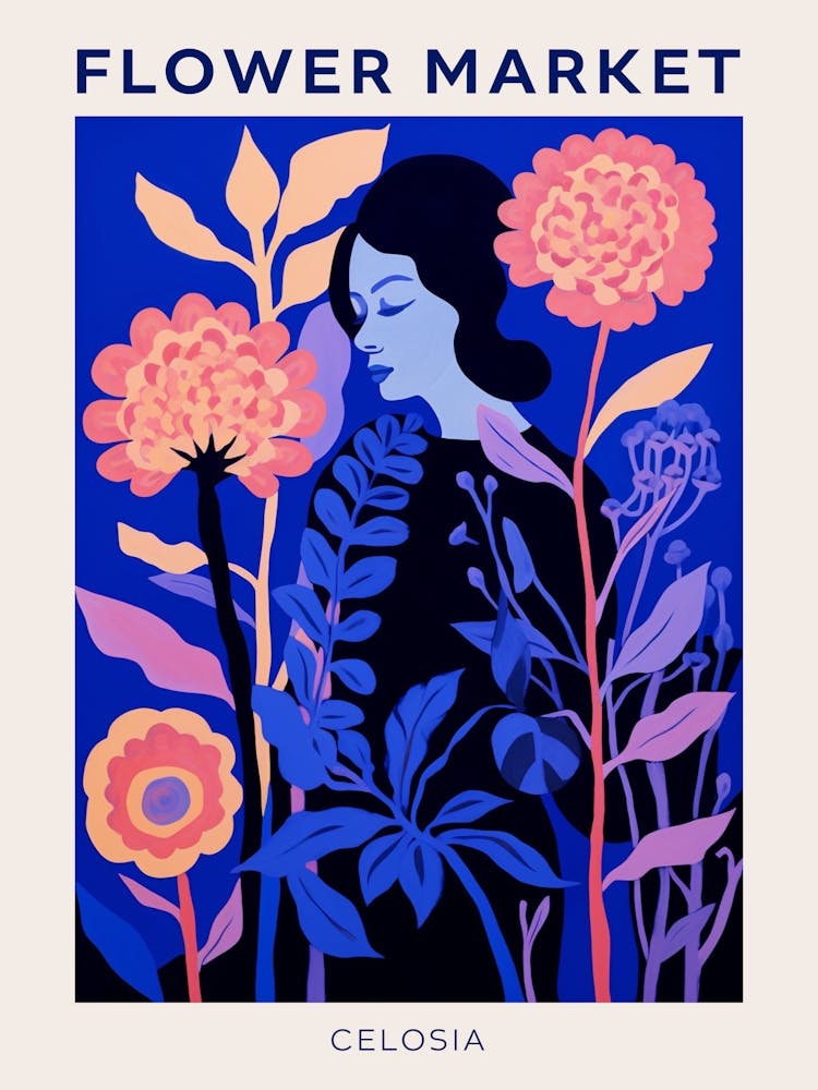 Blue Flower Market Poster Celosia 1 Art Print by Botanic Studio – Fy!