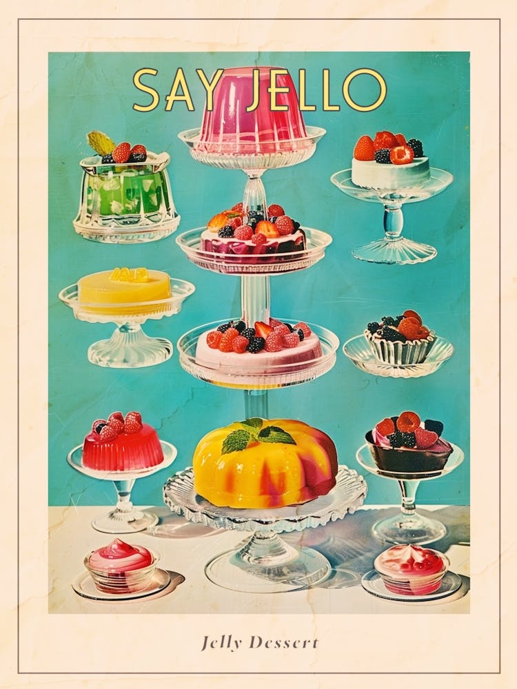 Jelly Dessert Platter Retro Collage 5 Poster Art Print by Bubblegum ...