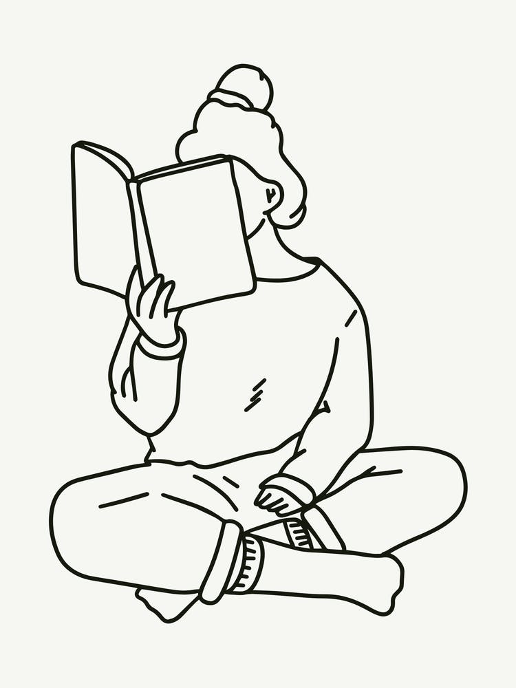 Girl Reading A Book Monoline Illustration Art Print by Mister Flanagan ...