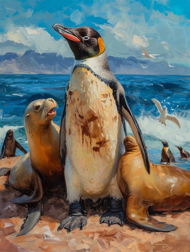 Adlie Penguin Sea Lion Island Oil Painting 3 Art Print by Energy of the ...