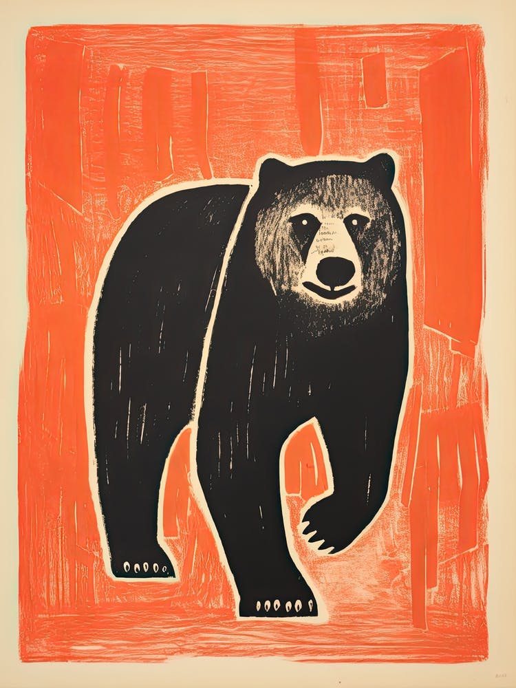 Black Bear, Woodblock Animal Drawing 4 Art Print by Sakura Animal ...