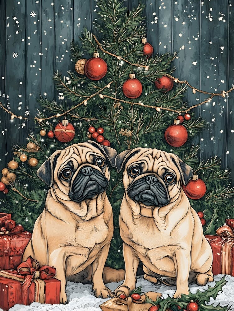 Christmas Pugs 21 Art Print by S.K. Coghlan – Fy!