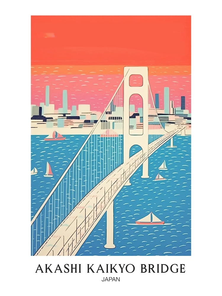 Akashi Kaikyo Bridge Japan Colourful 4 Travel Poster Art Print by ...