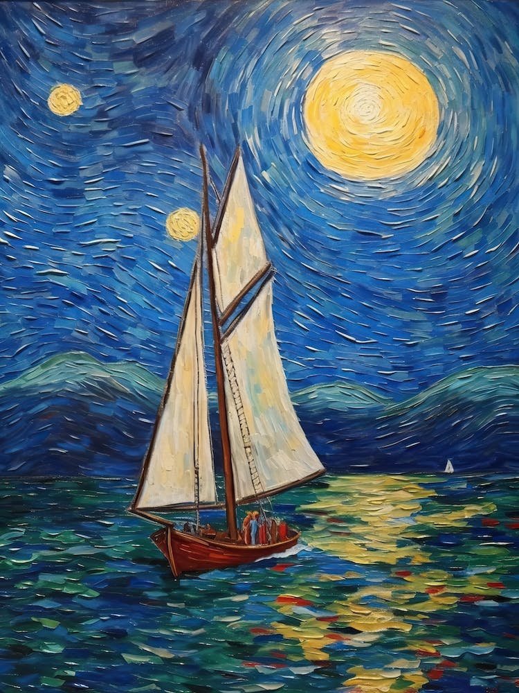 Sailing In The Style Of Van Gogh 1 Art Print by SportsArt Masters – Fy!