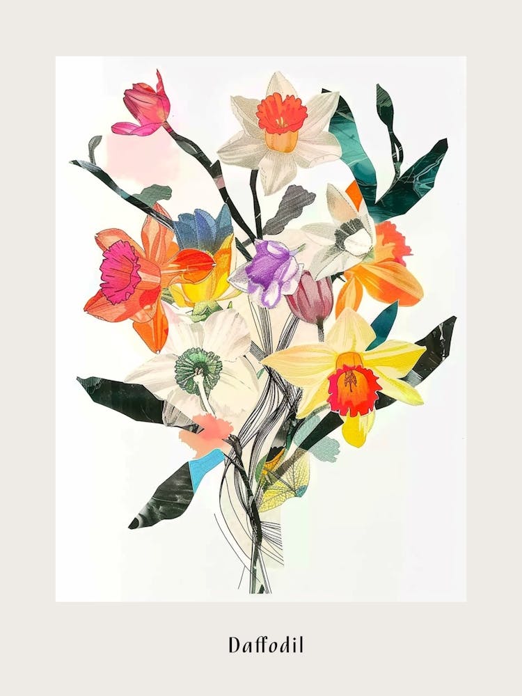 Daffodil 2 Collage Flower Bouquet Poster Art Print by Botanic Studio – Fy!