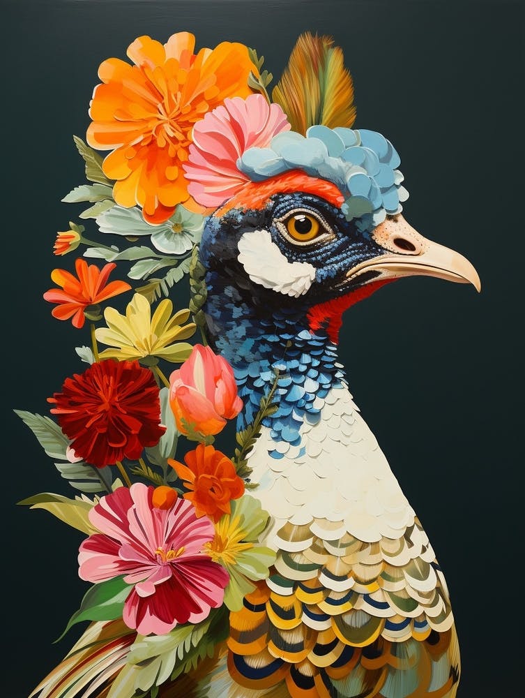 Bird With A Flower Crown Pheasant 5 Art Print by Feathered Muse – Fy!