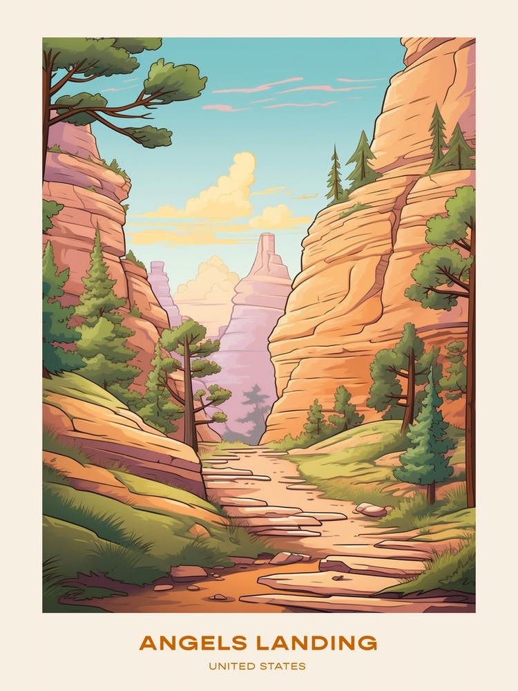 Angels Landing Usa Hike Poster Art Print by WanderWall Prints – Fy!