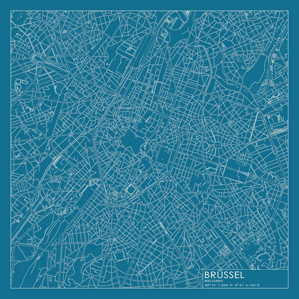 Brussel Belgien city map blueprint design Art Print by White & Low – Fy!
