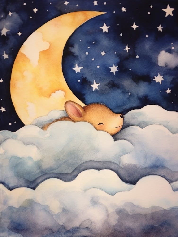 Baby Shrew Sleeping In The Clouds Art Print by Scribble Studio – Fy!