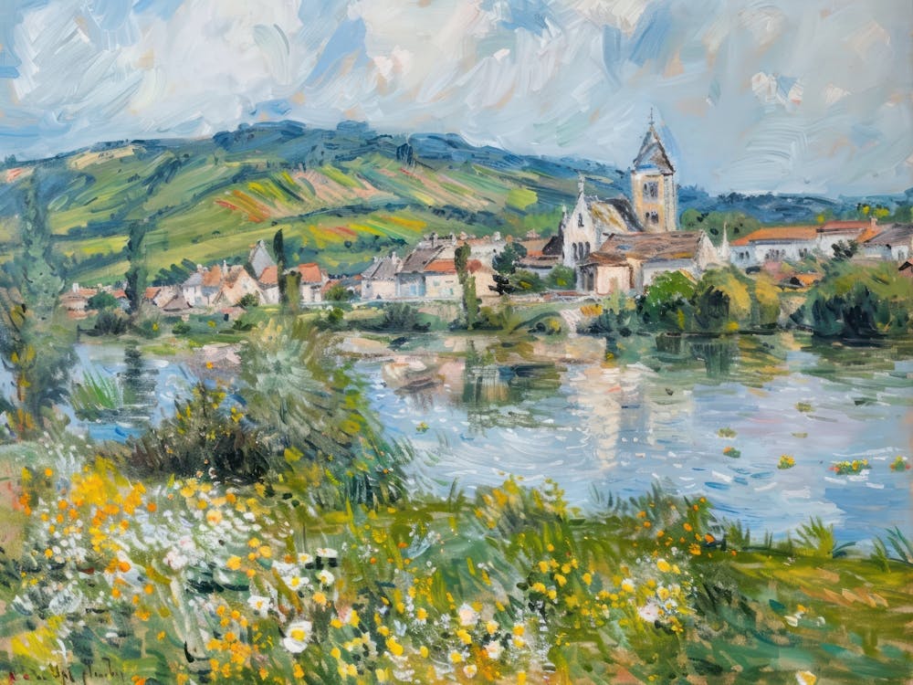 Village Lakefront Idyll Painting Inspired By Paul Cezanne Art Print by ...