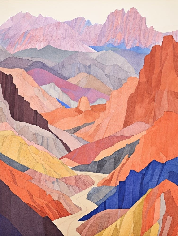 Aconcagua Argentina 2 Colourful Mountain Illustration Art Print by ...