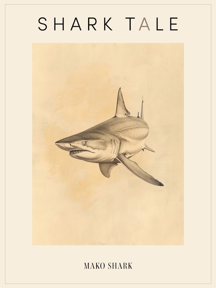 Mako Shark Vintage Illustration 2 Poster Art Print by Energy of the Sea ...