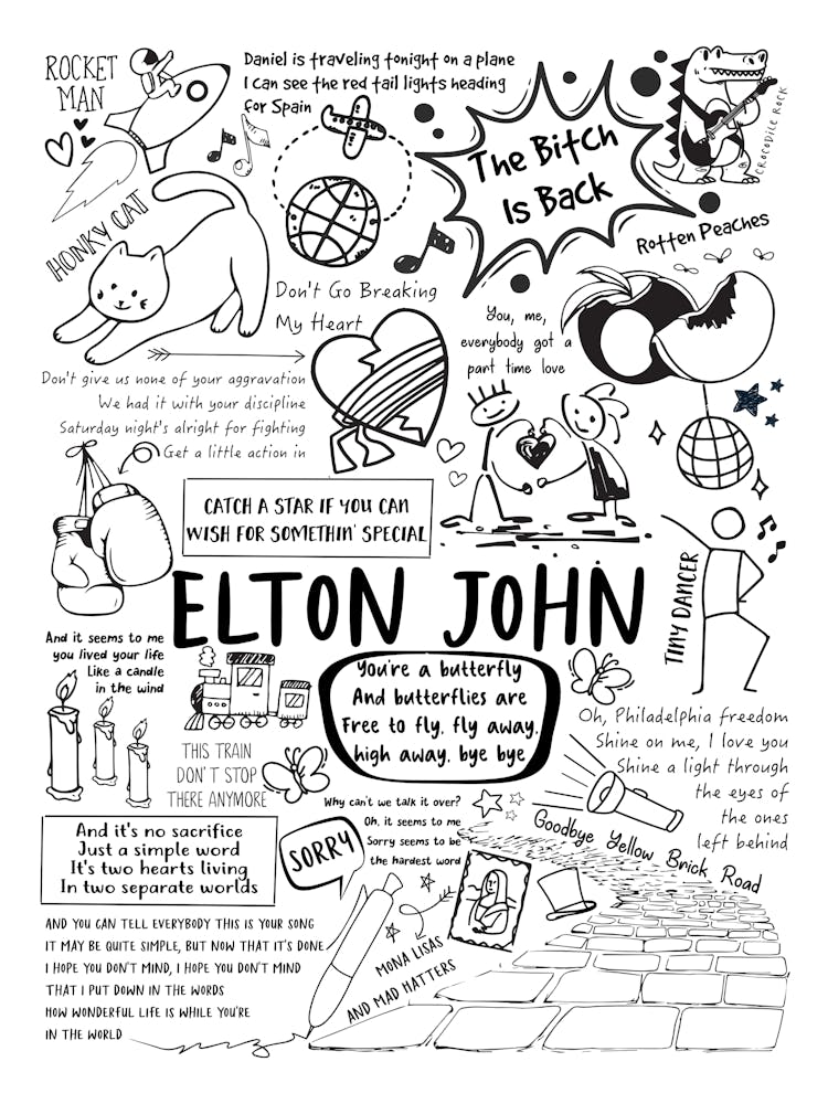 Elton John Doodle Lyrics Art Print by Blim and Blum – Fy!