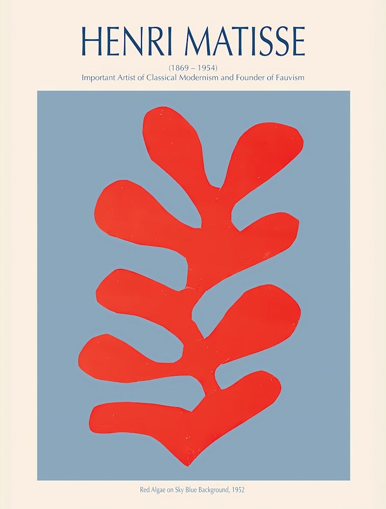 Henri Matisse - Red Algae On Sky Blue Background, 1952 Art Print by Fy!