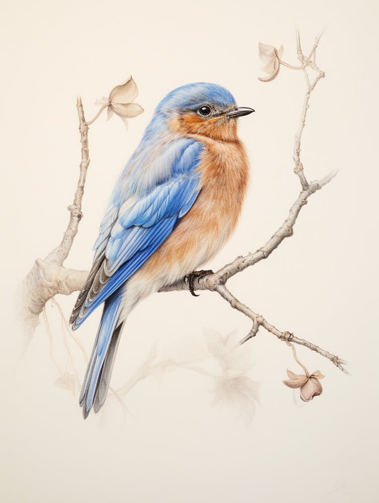 Vintage Bird Drawing Bluebird 1 Art Print by Feathered Muse – Fy!