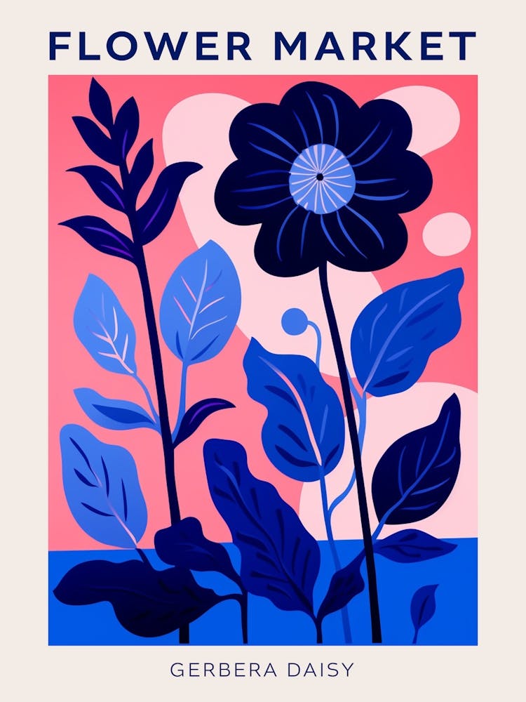 Blue Flower Market Poster Gerbera Daisy 3 Art Print by Botanic Studio – Fy!