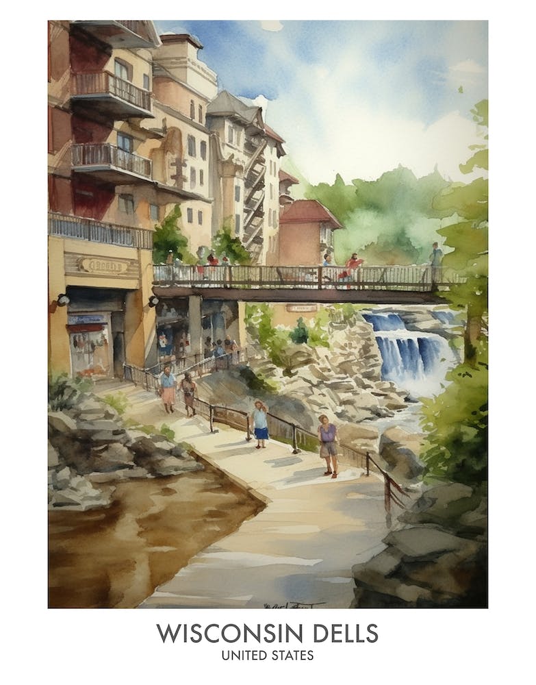 Wisconsin Dells 2 Watercolour Travel Poster Art Print by Fusion Designs ...