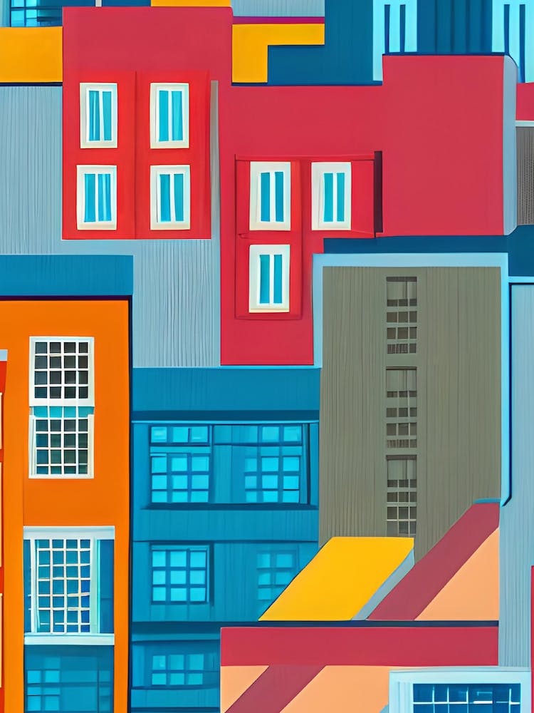 Vivid City Buildings Bustling Houses Architecture Art Print by Danny ...