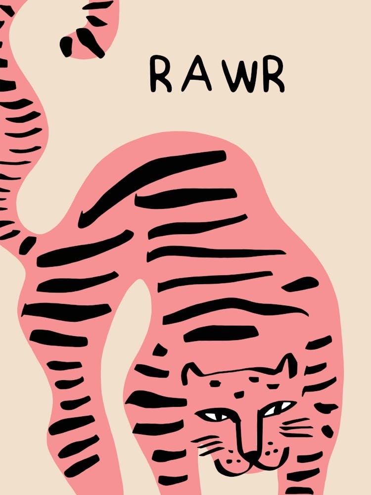 Rawr Pink Tiger Beige Art Print by JustaLineShop – Fy!