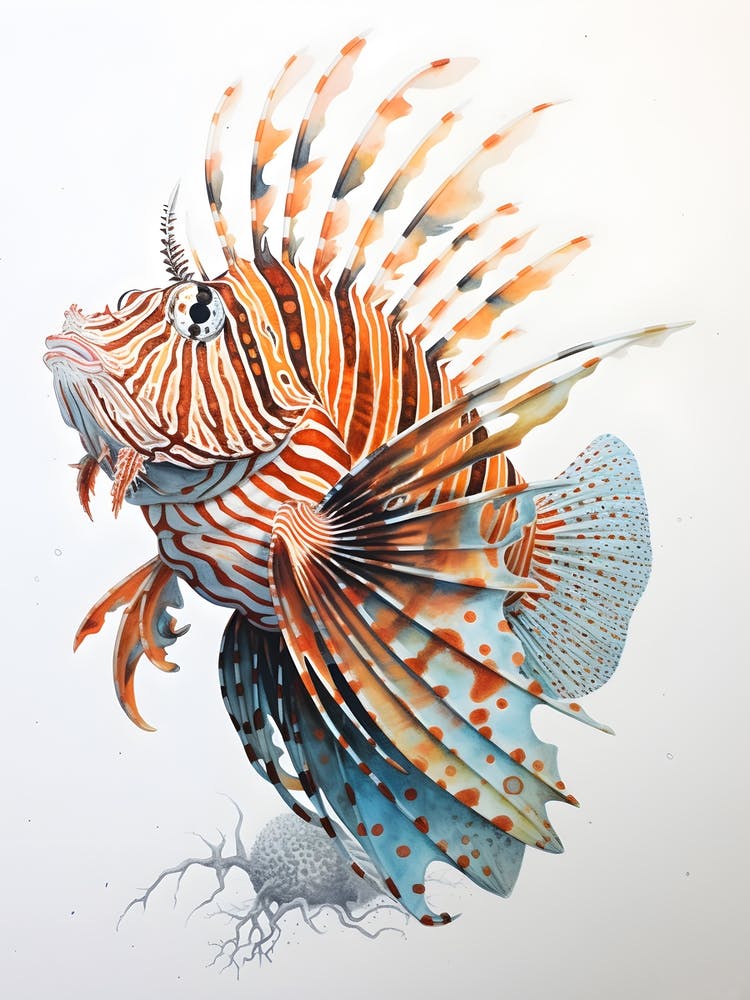 Colourful Lionfish Art isolated on White Art Print by Nature Nest Arts ...