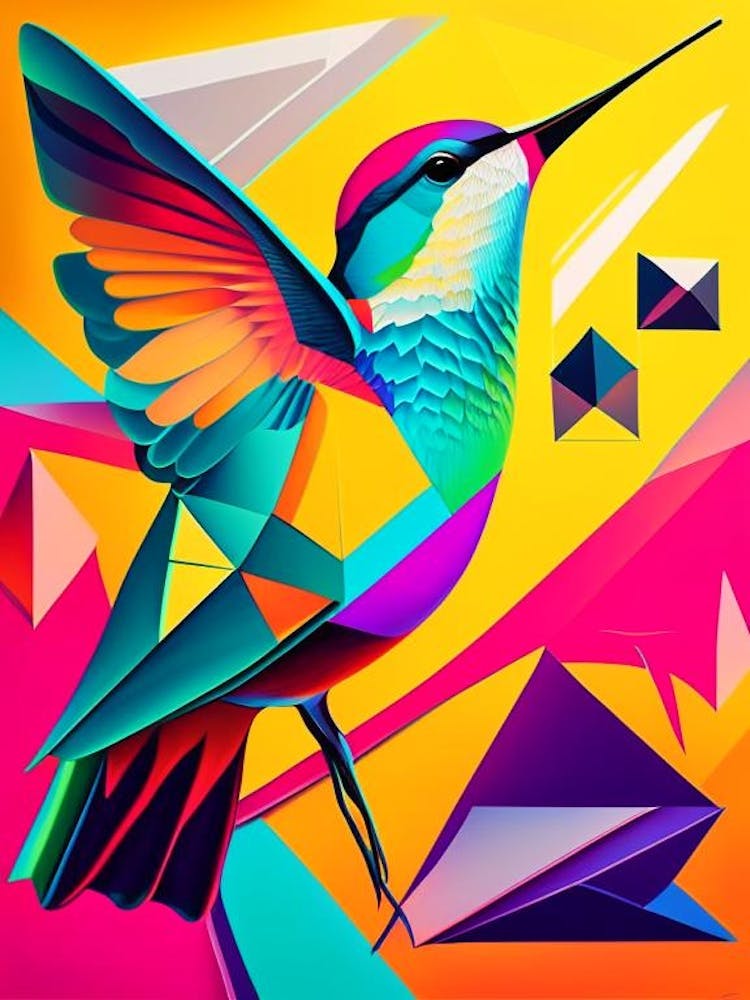 Hummingbird And Geometric Shapes Andy Warhol Inspired Art Print by ...