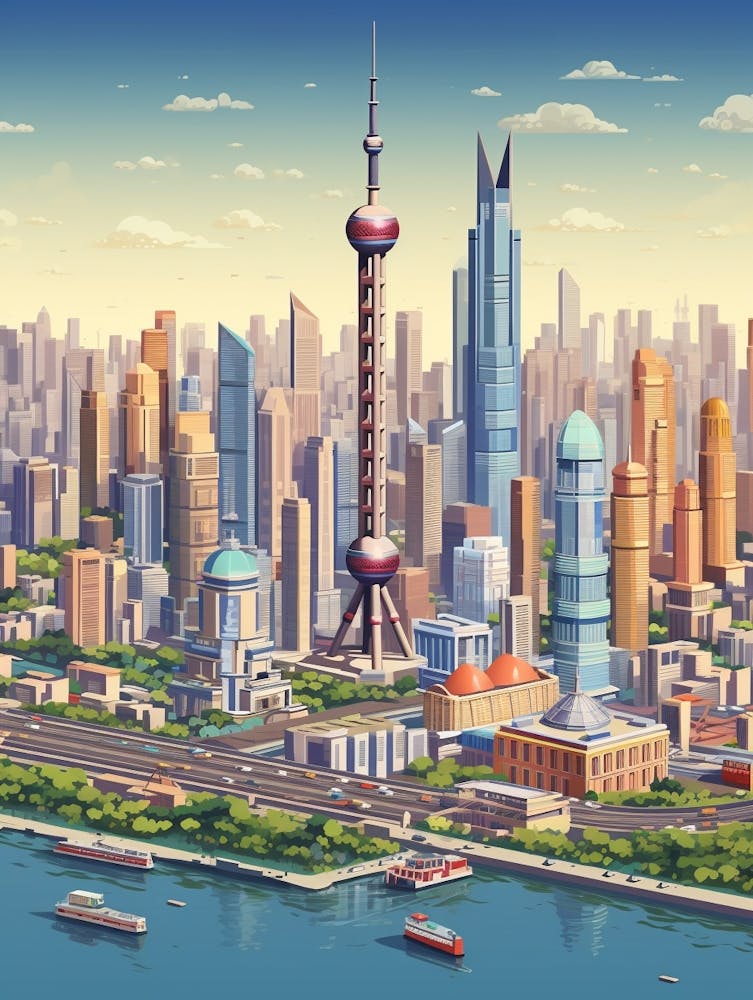 Shanghai Pixel Art 4 Art Print by PixelPerfect – Fy!
