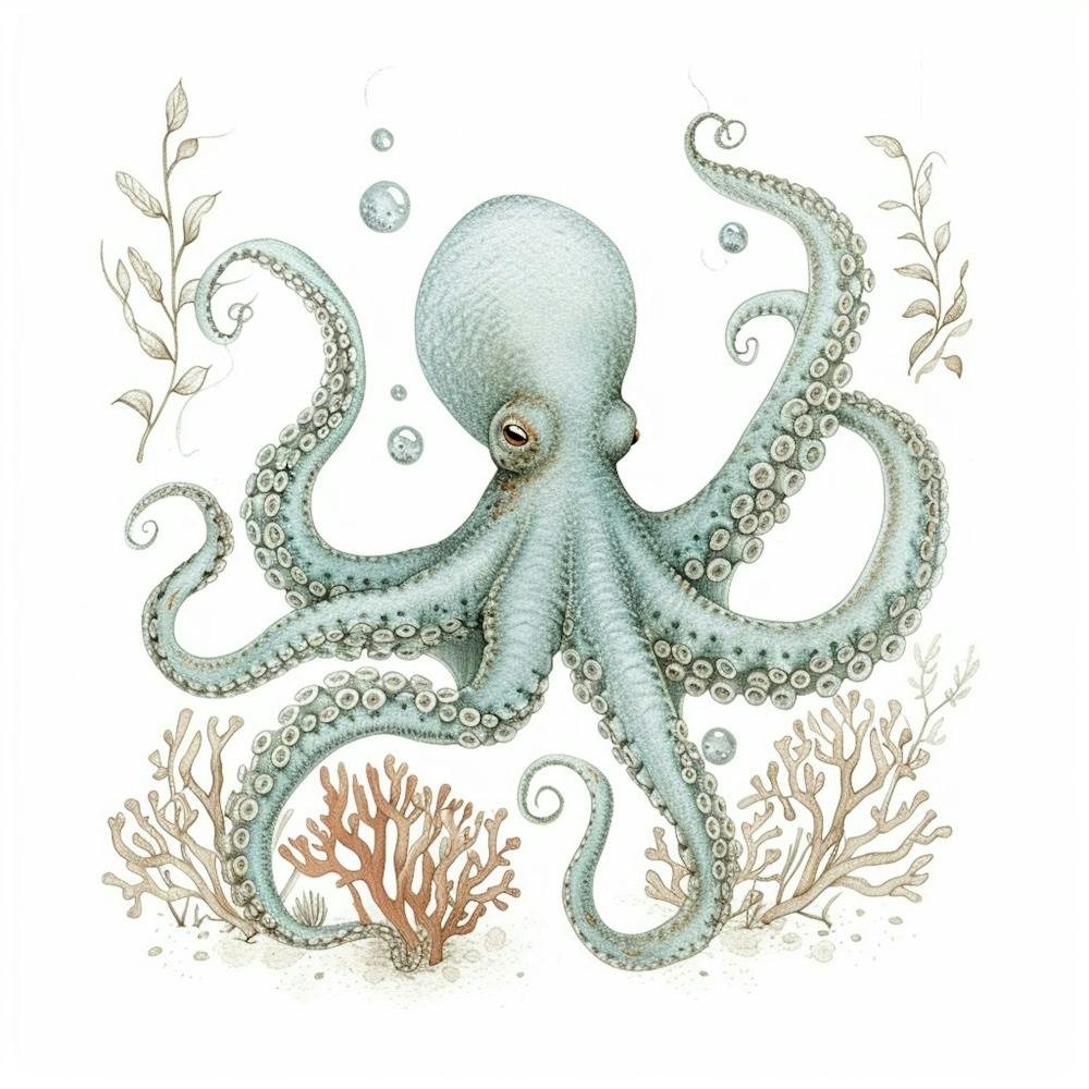 Cute Storybook Style Octopus With Plants 2 Art Print by Energy of the ...