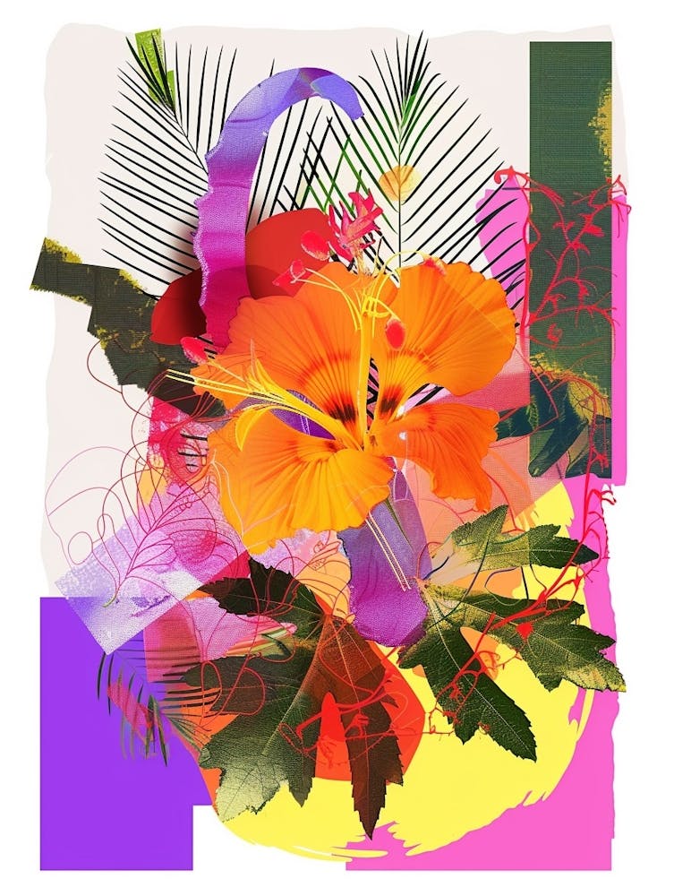 Marigold 2 Neon Flower Collage Art Print by Botanic Studio – Fy!