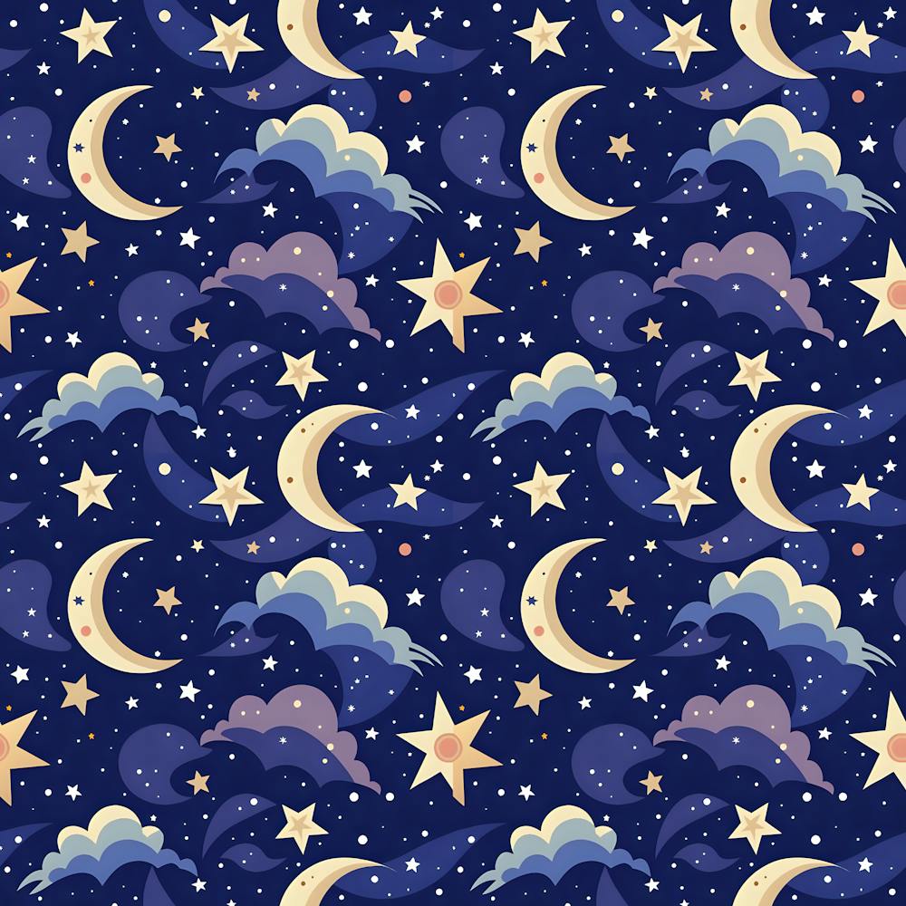 Night Moon Seamless Background Stars Sky Clouds Texture Pattern Art ...
