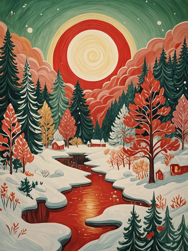 Red Winter Landscape Art Print by Daydream Pacific – Fy!