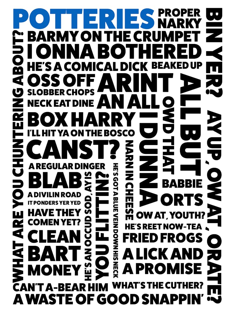 Potteries, Stoke on Trent dialect and sayings Art Print by Prints With ...