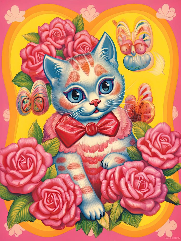 Illustration Retro Kitsch Cat Art Print by Mambo – Fy!