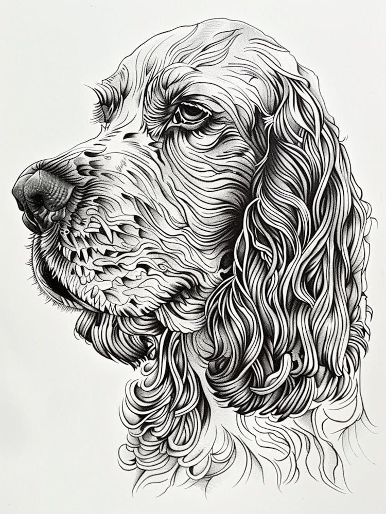 English Cocker Spaniel Dog Line Sketch 1 Art Print by Woof and Whiskers ...
