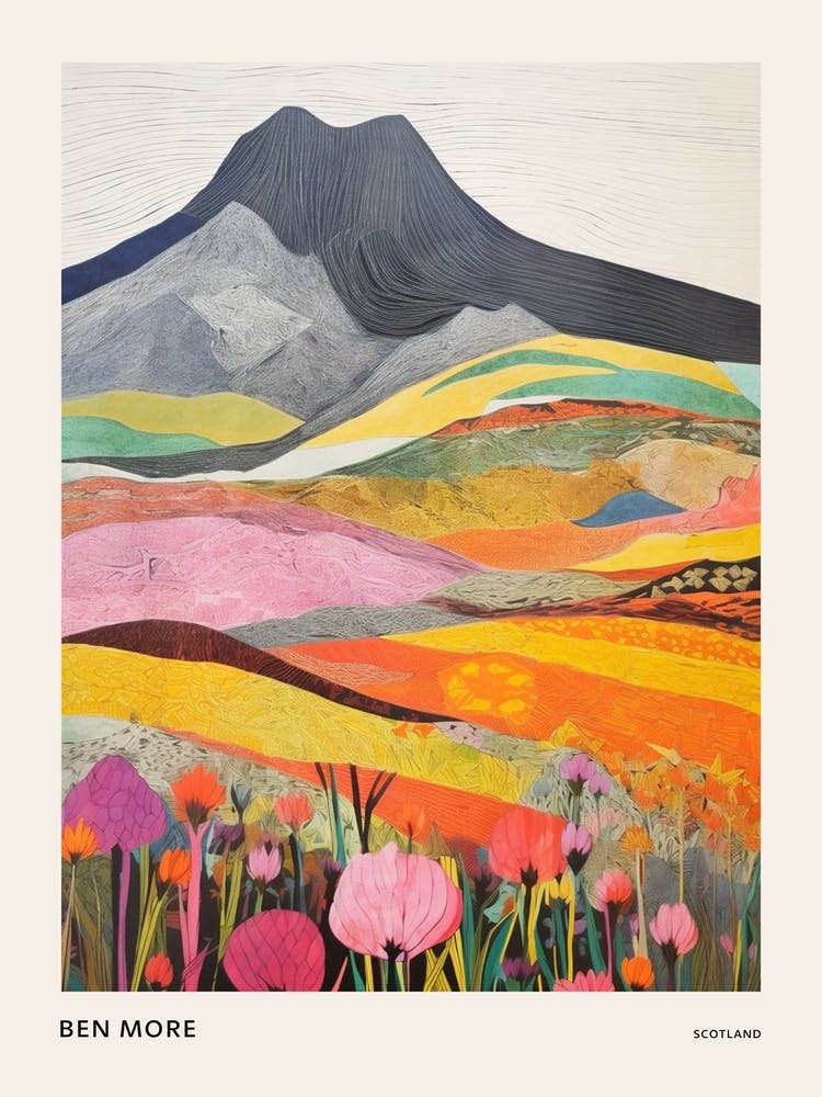 Ben More Scotland 2 Colourful Mountain Illustration Poster Art Print by ...