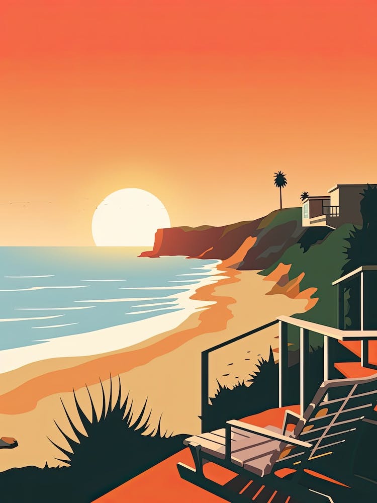 Malibu Beach California, Usa, Bold Outlines 3 Art Print by Dreamy ...