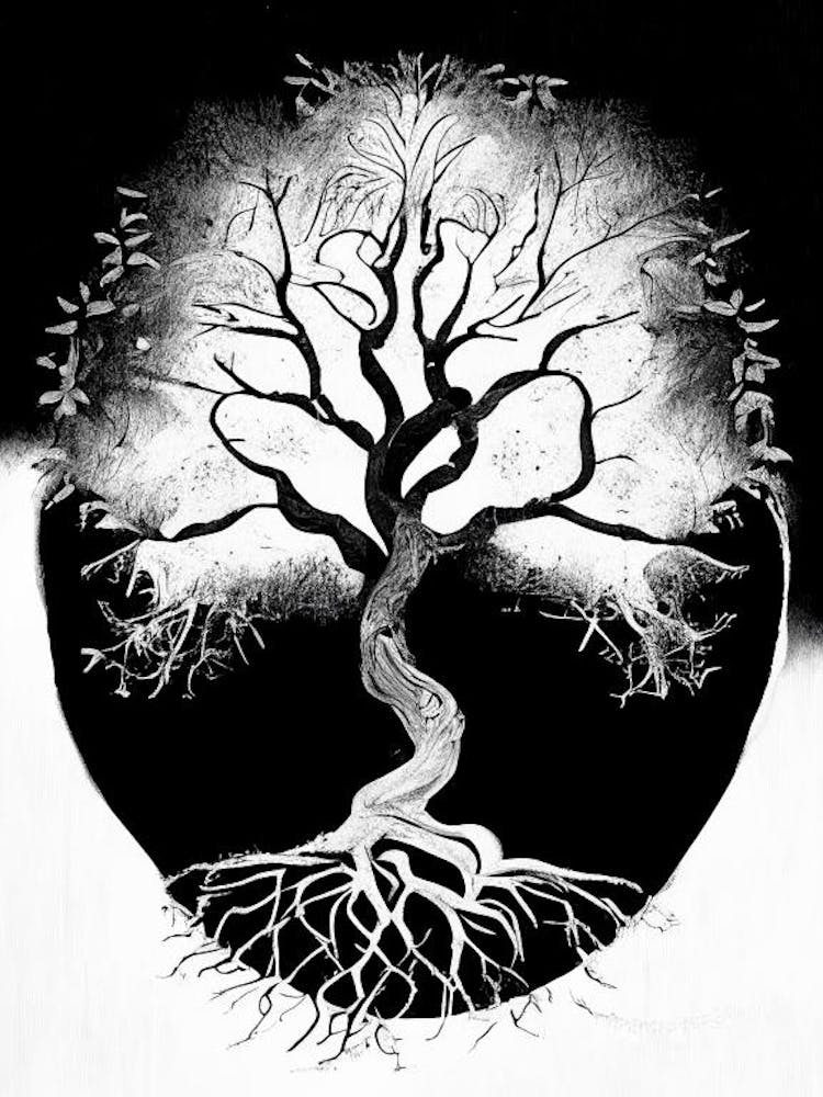 Tree Of Life (Immortality) 2 Symbol Black And White Painting Art Print ...