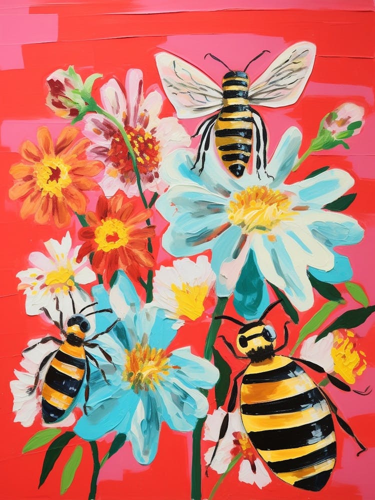 Colour Burst Floral Bees 3 Art Print by PopArt Pals – Fy!