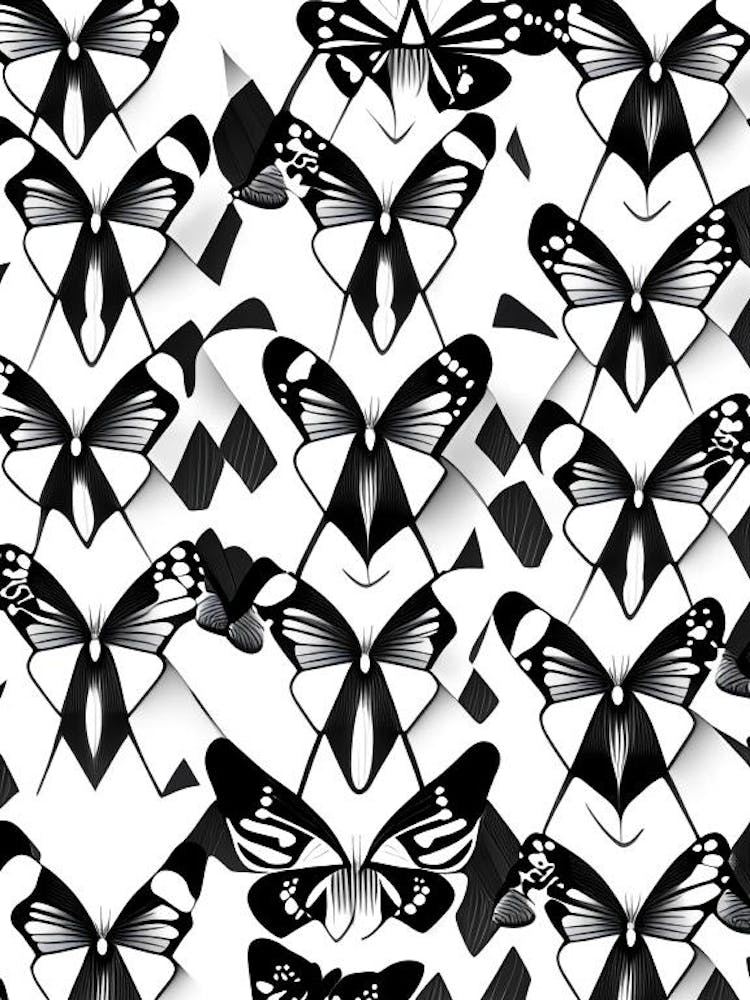 Butterflies Repeat Pattern Black & White Geometric 1 Art Print by ...