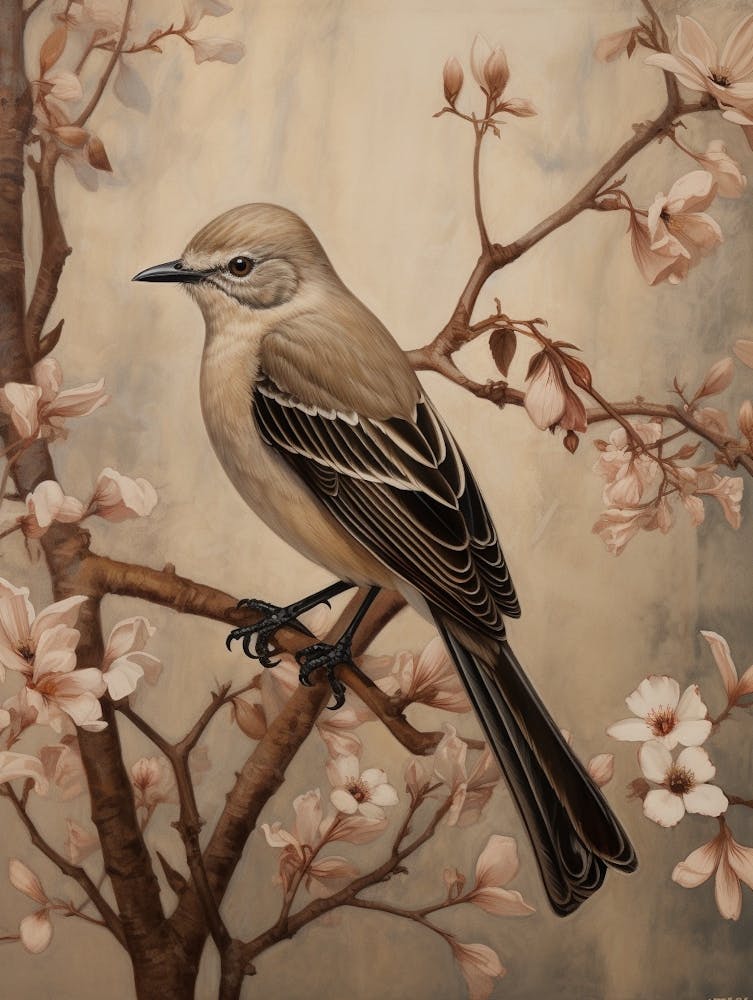 Dark And Moody Botanical Mockingbird 1 Art Print by Feathered Muse – Fy!
